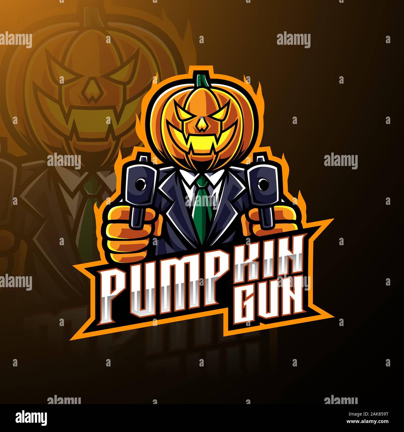 Halloween pumpkin with gun mascot logo design Stock Vector Image & Art ...