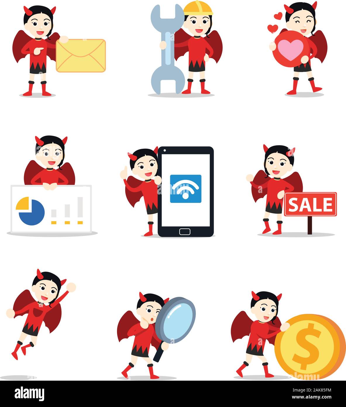 Set of female demon character in scary movie Stock Vector Image & Art ...