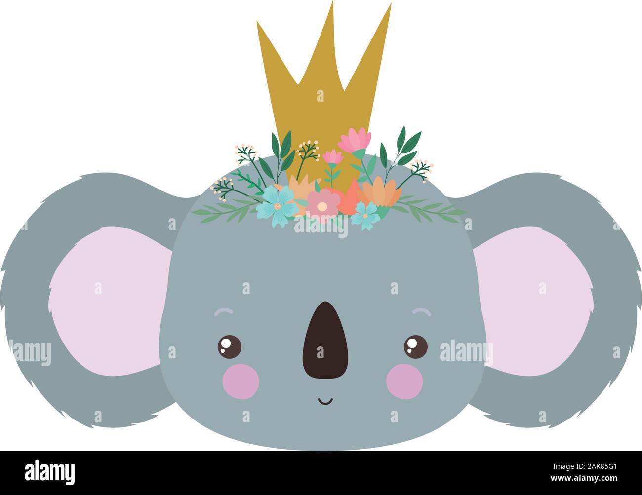 Cute koala with crown flowers and leaves vector design Stock Vector ...
