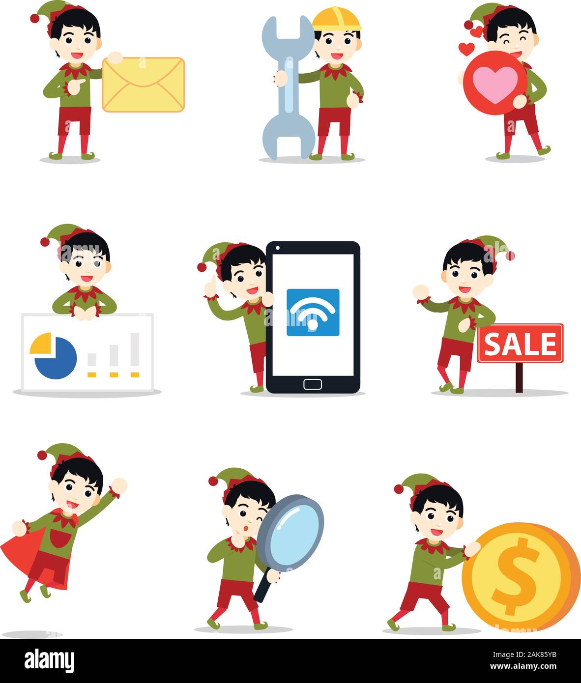 Set of elf man character in green costume Stock Vector Image & Art - Alamy