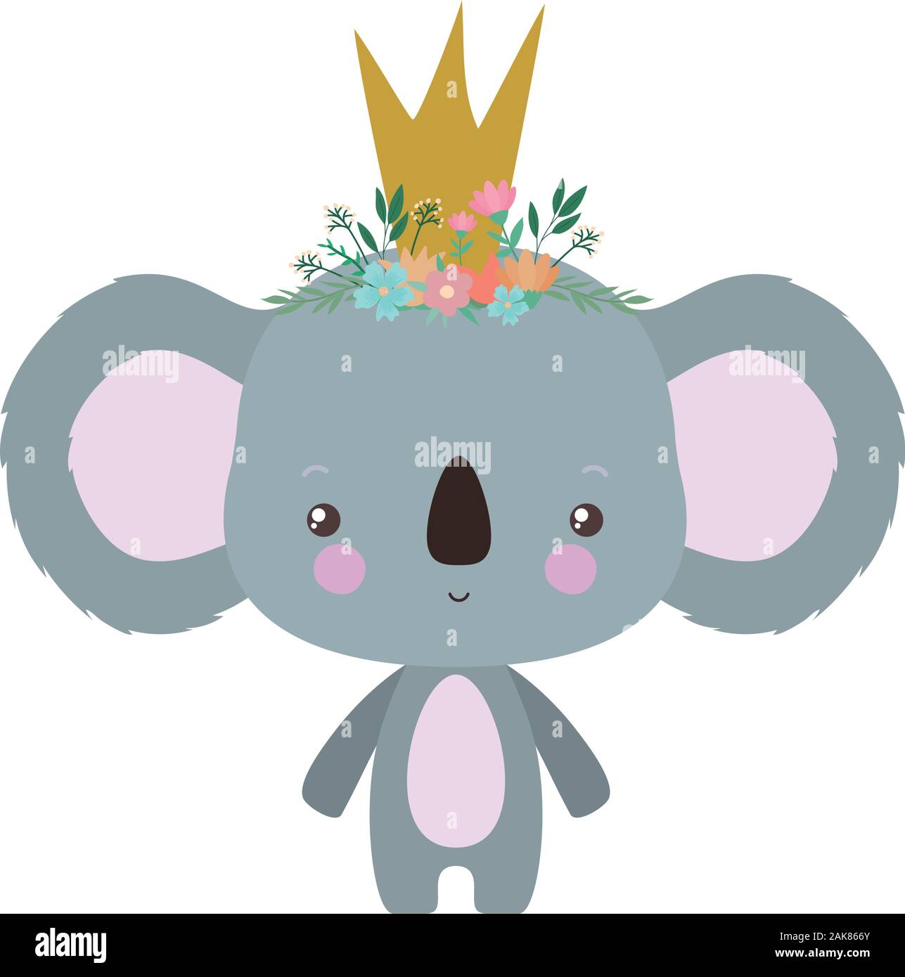 Cute koala with crown flowers and leaves vector design Stock Vector ...
