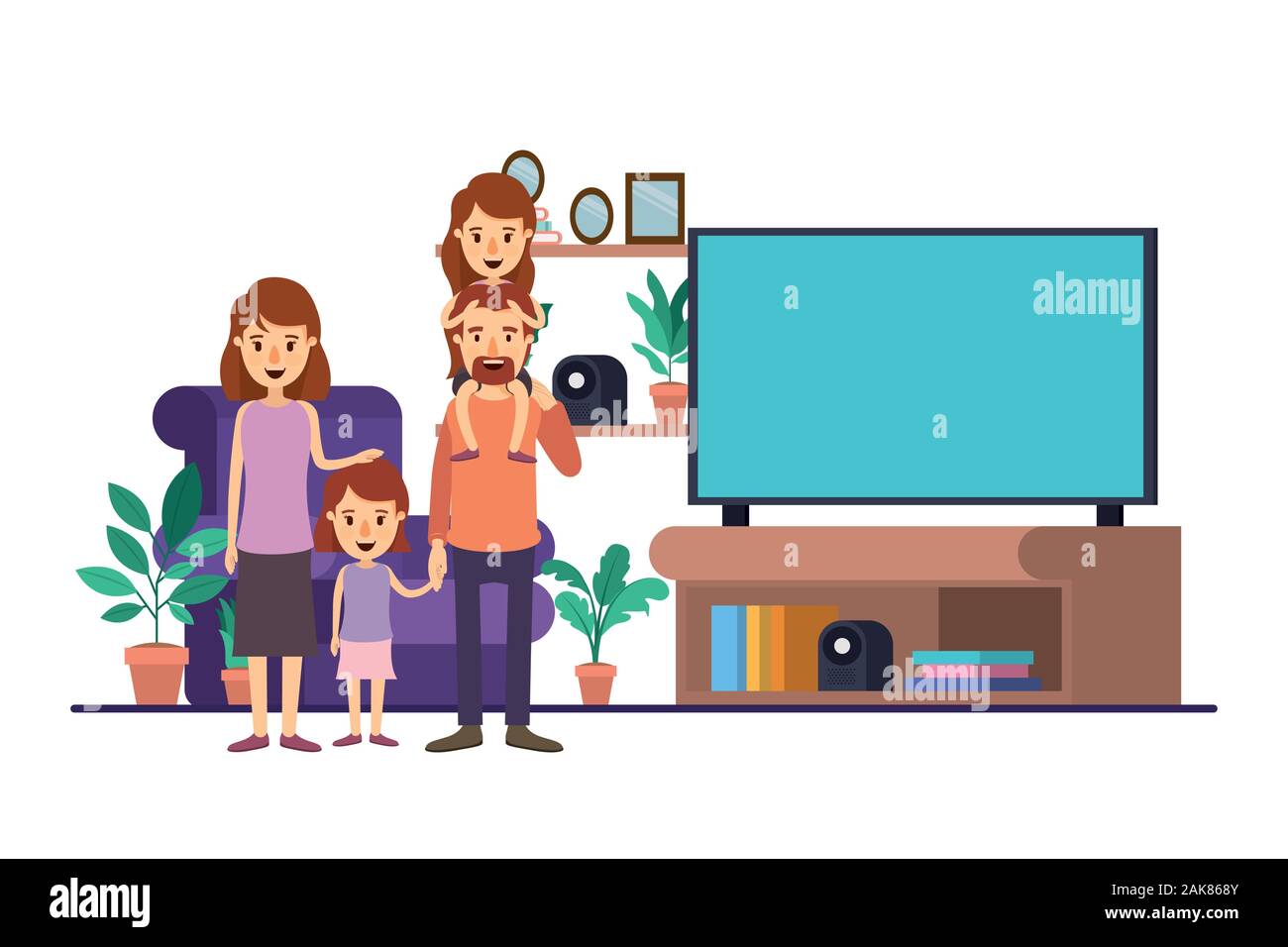 Mother father and daughters in the living room vector design Stock ...