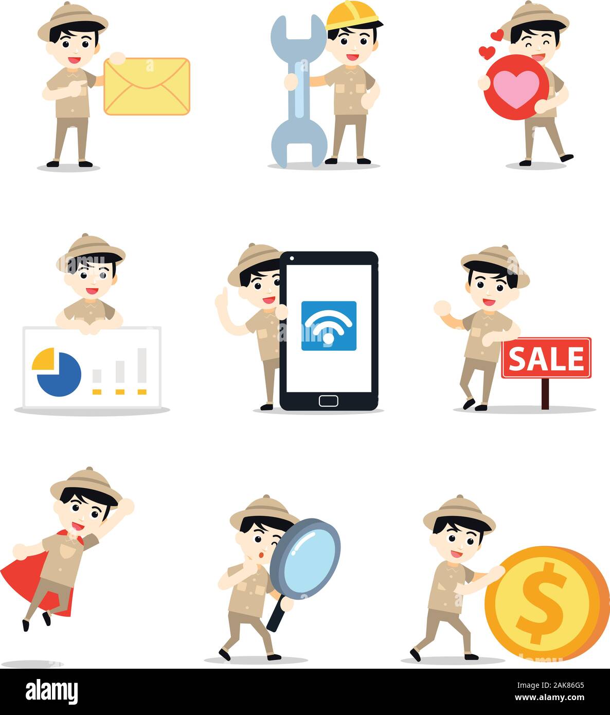 Set of character male explorer in the jungle Stock Vector Image & Art ...