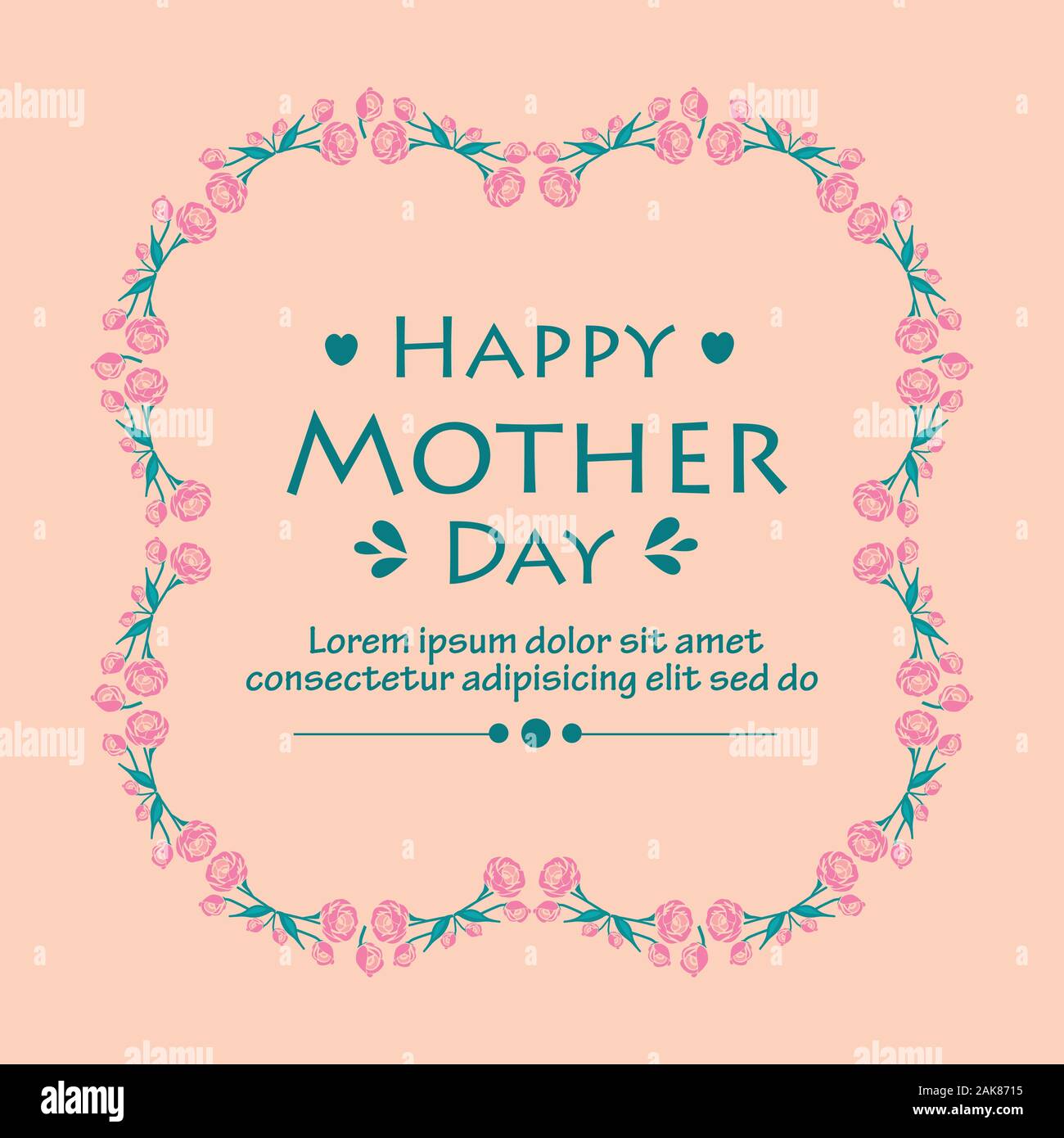 Happy mother day greeting card design, with unique style lettering on elegant ornate leaf and ...