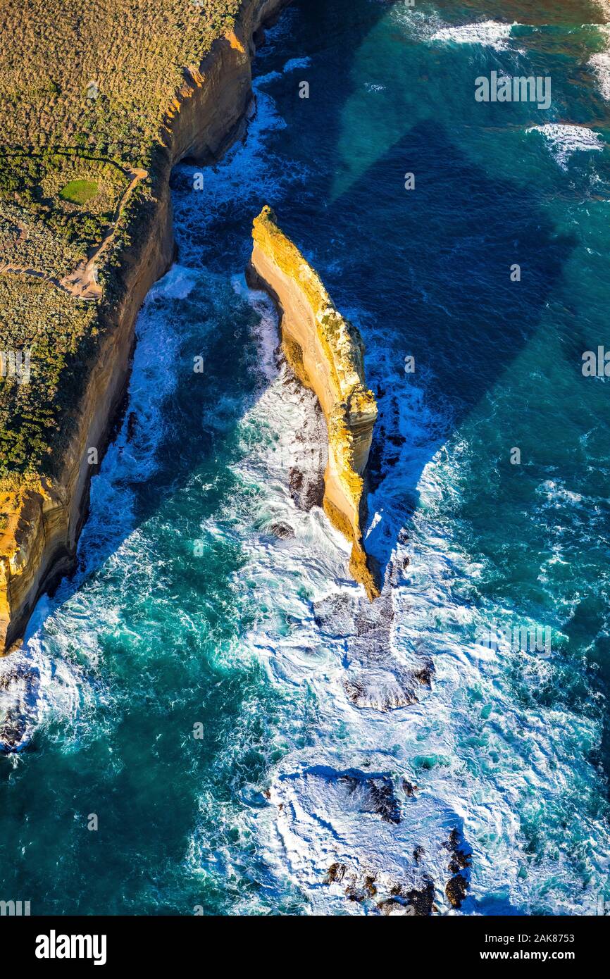 Aerial view of the Razorback within the Twelve Apostles Marine Park, a ...
