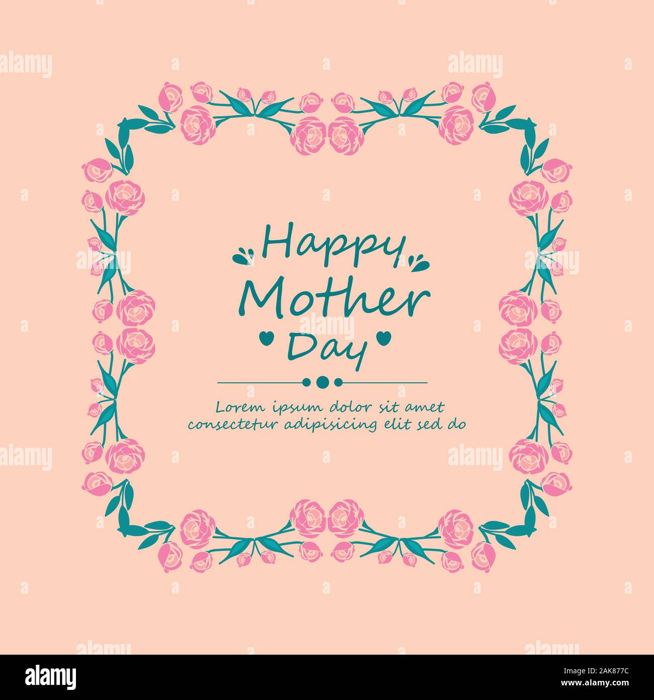 Happy mother day greeting card design, with unique style lettering on elegant ornate leaf and ...