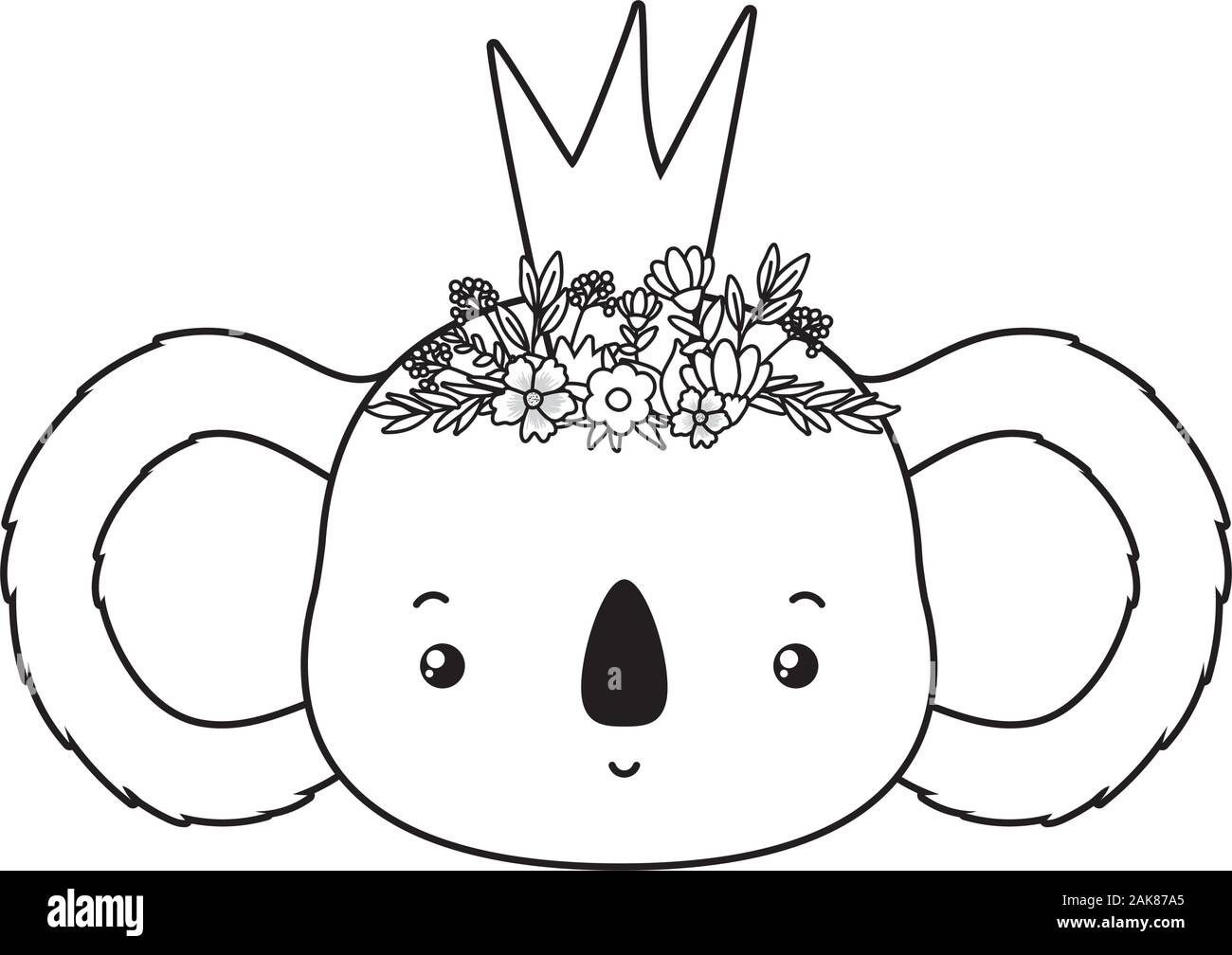 Cute koala with crown flowers and leaves vector design Stock Vector ...