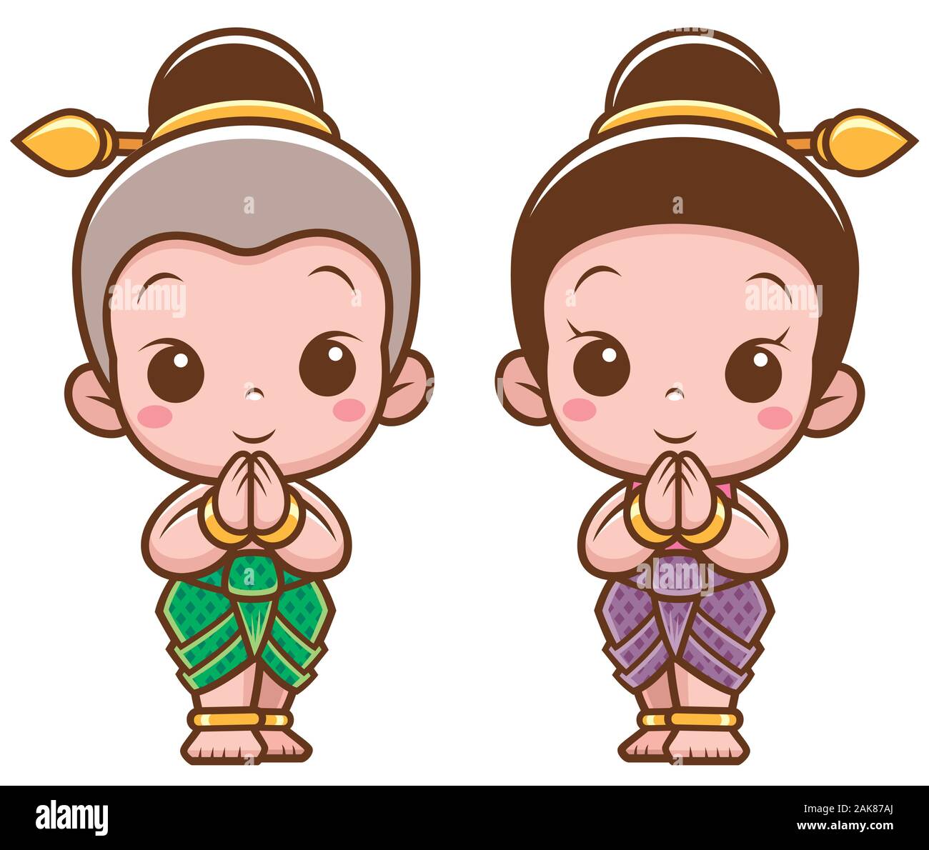 Vector illustration of Cartoon Thai kids, Sawasdee Stock Vector Image ...