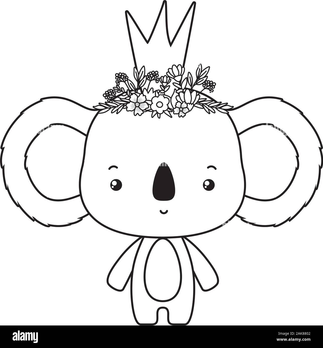 Cute koala with crown flowers and leaves vector design Stock Vector ...