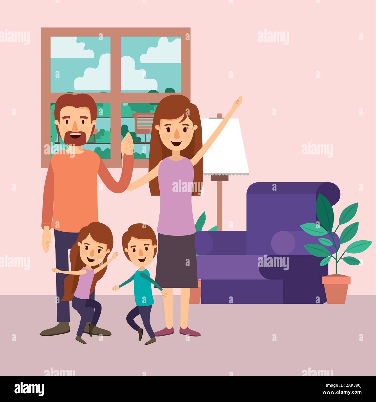 Mother father daughter and son in the living room vector design Stock ...
