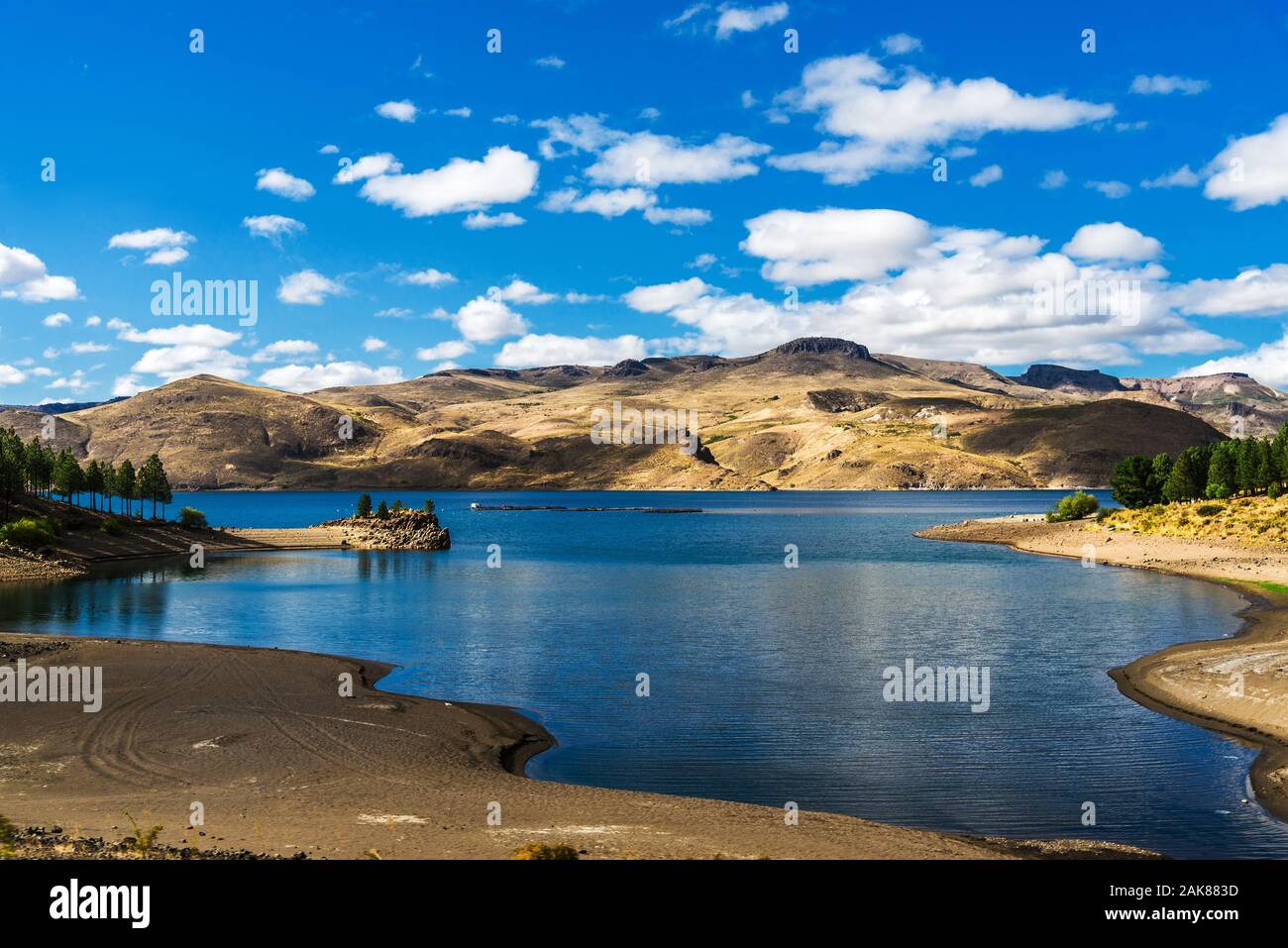 Landscape of blue lakes, Andes mountains, and forest in Patagonia ...