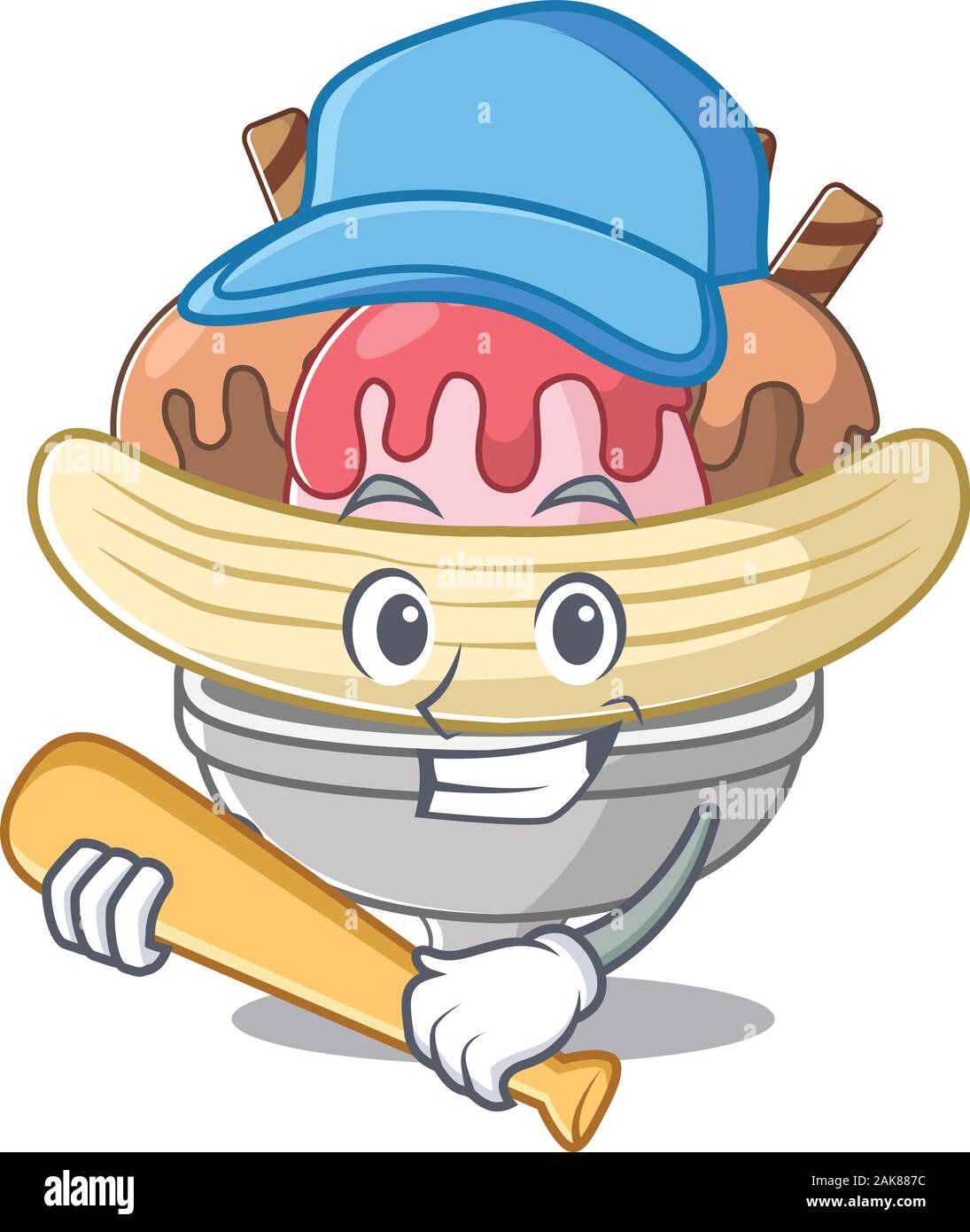 Sporty banana split cartoon character design with baseball Stock Vector ...