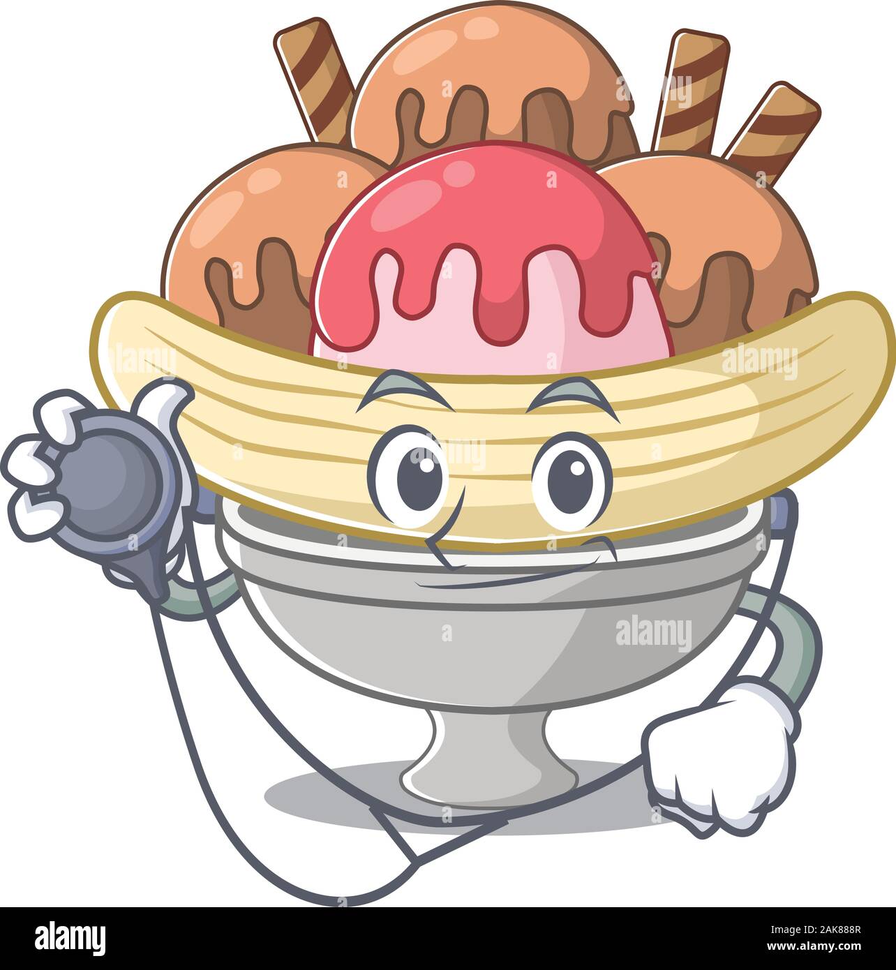 Smart and cool banana split cartoon character in a Doctor with tools ...