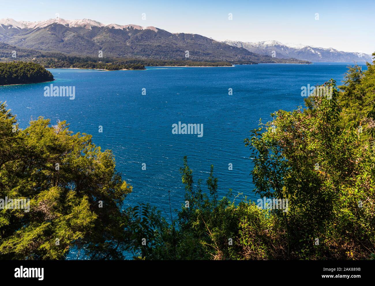 Landscape of blue lakes, Andes mountains, and forest in Patagonia ...