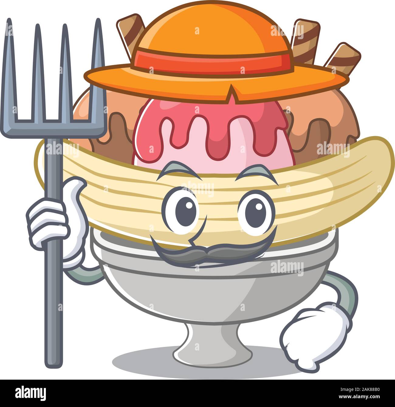 Cheerfully Farmer banana split cartoon picture with hat and tools Stock ...