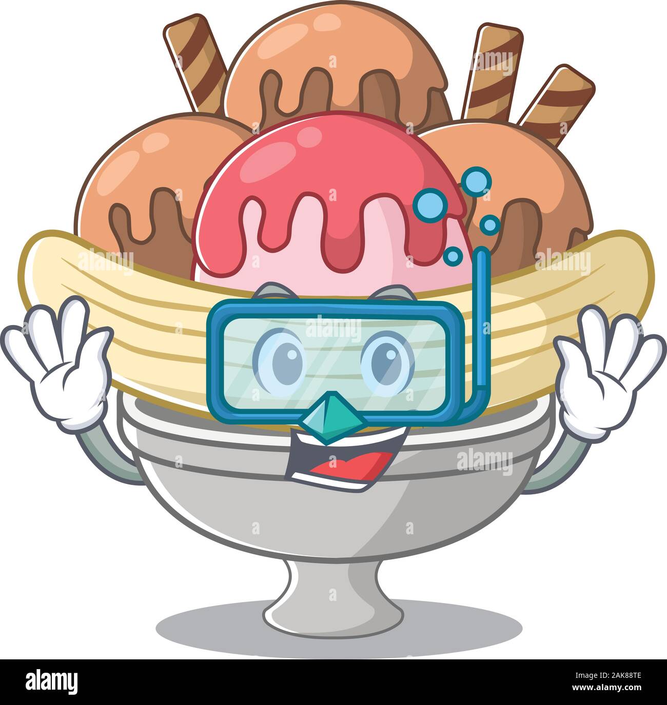 cartoon character of banana split wearing Diving glasses Stock Vector ...