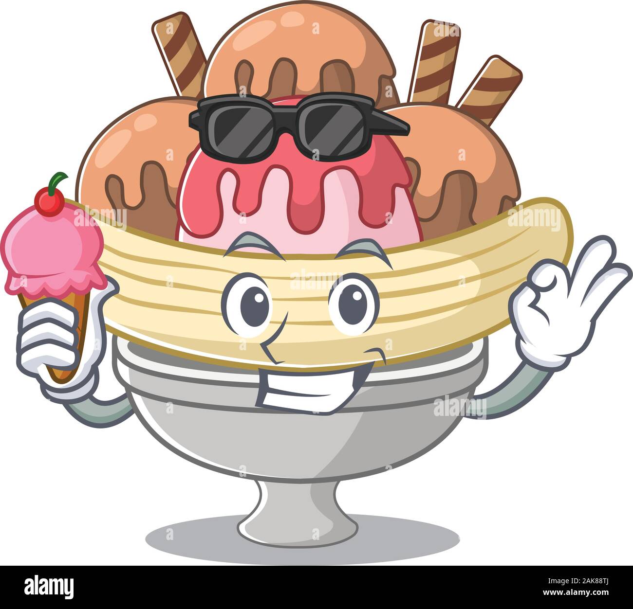 Banana split mascot cartoon design with ice cream Stock Vector Image ...