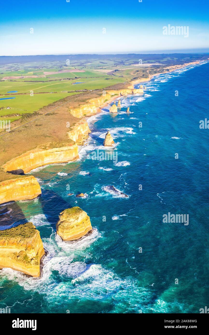 Panoramic aerial view of twelve apostles coastline at Port Campbell ...
