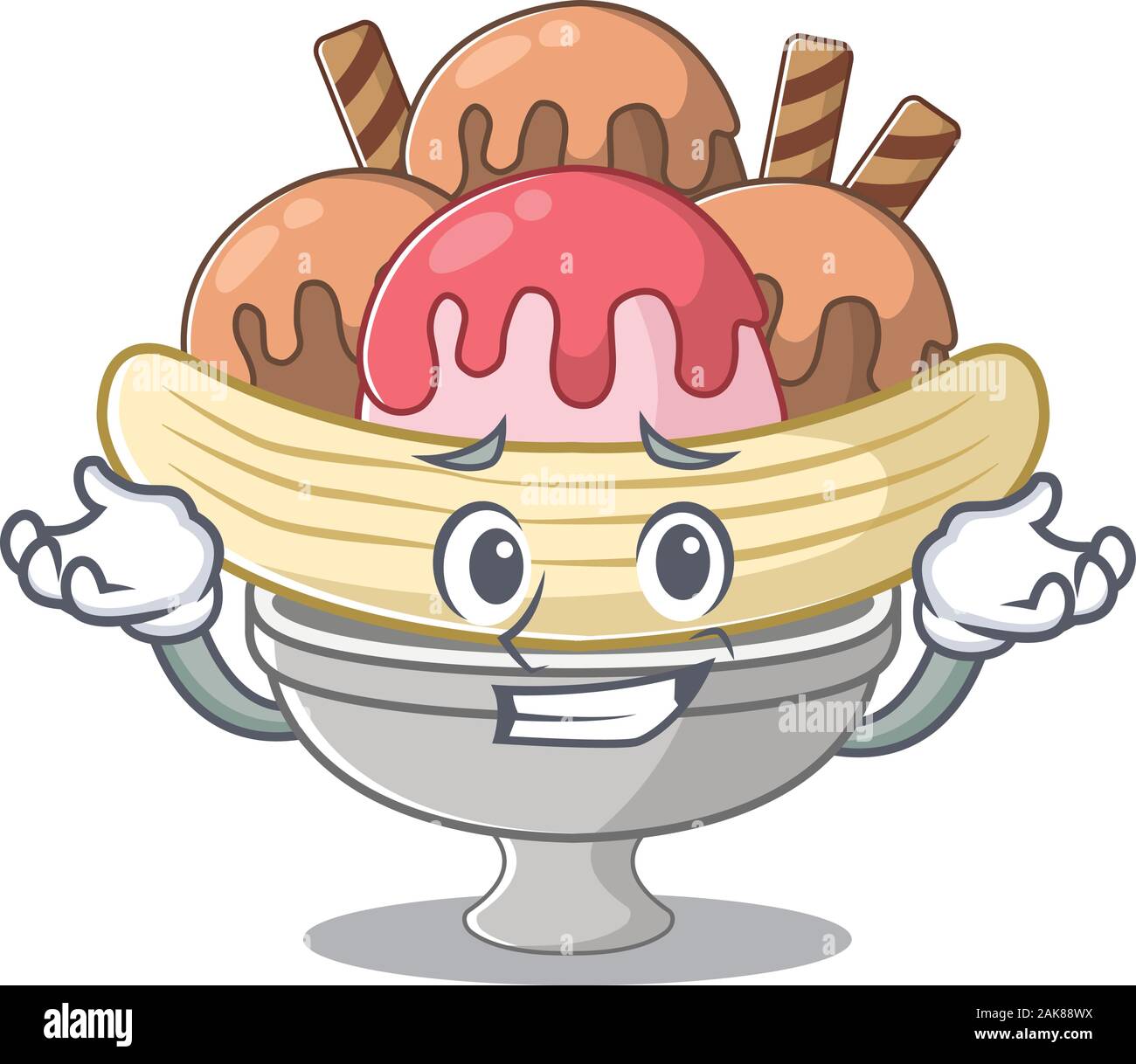 Super Funny Grinning banana split mascot cartoon style Stock Vector ...