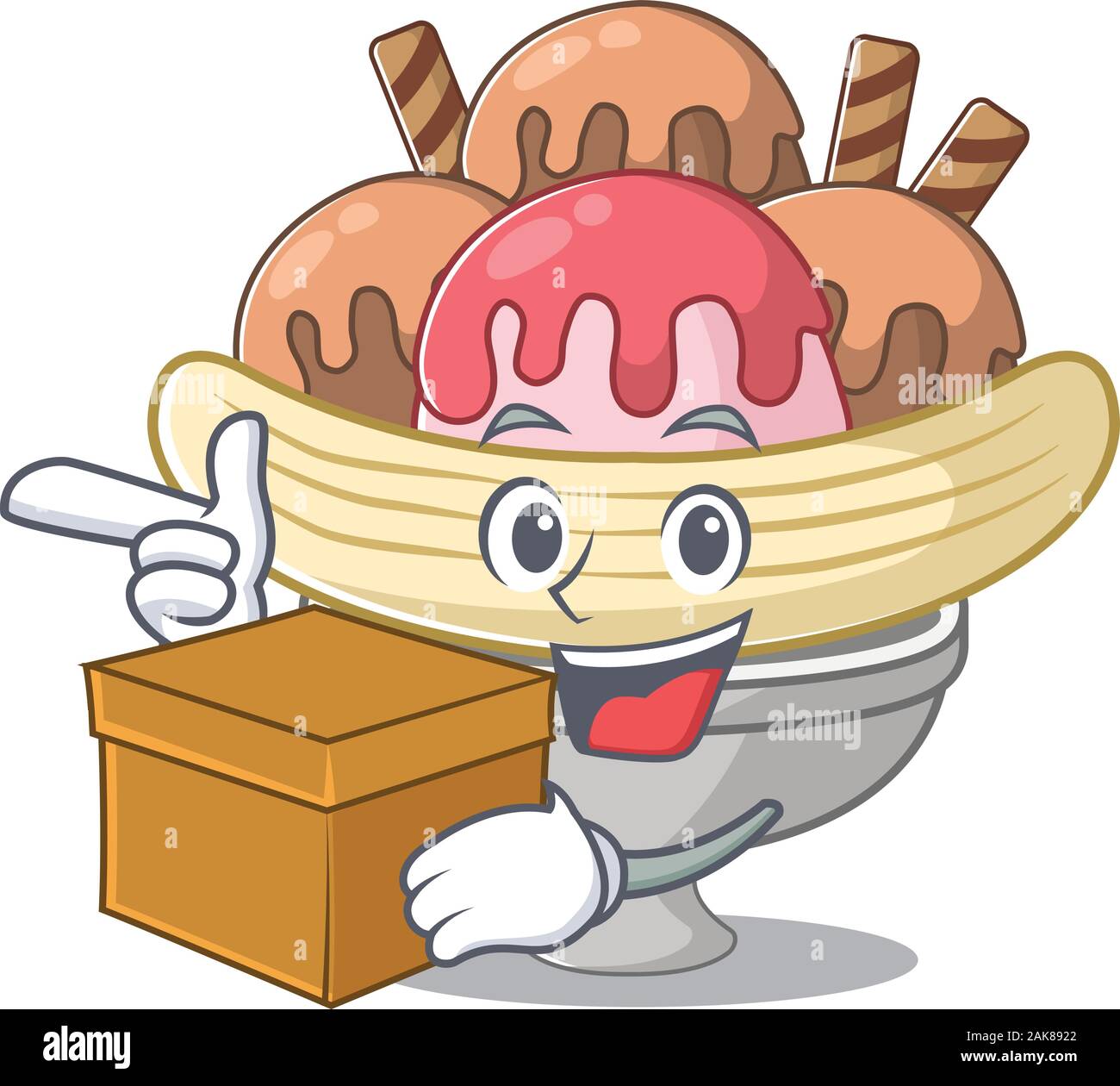 Cute banana split cartoon character having a box Stock Vector Image ...