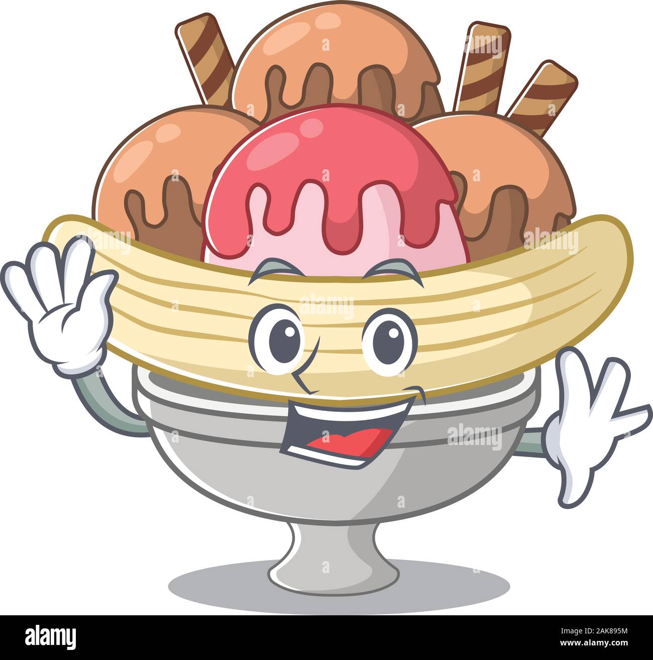 Waving friendly banana split cartoon character design Stock Vector ...