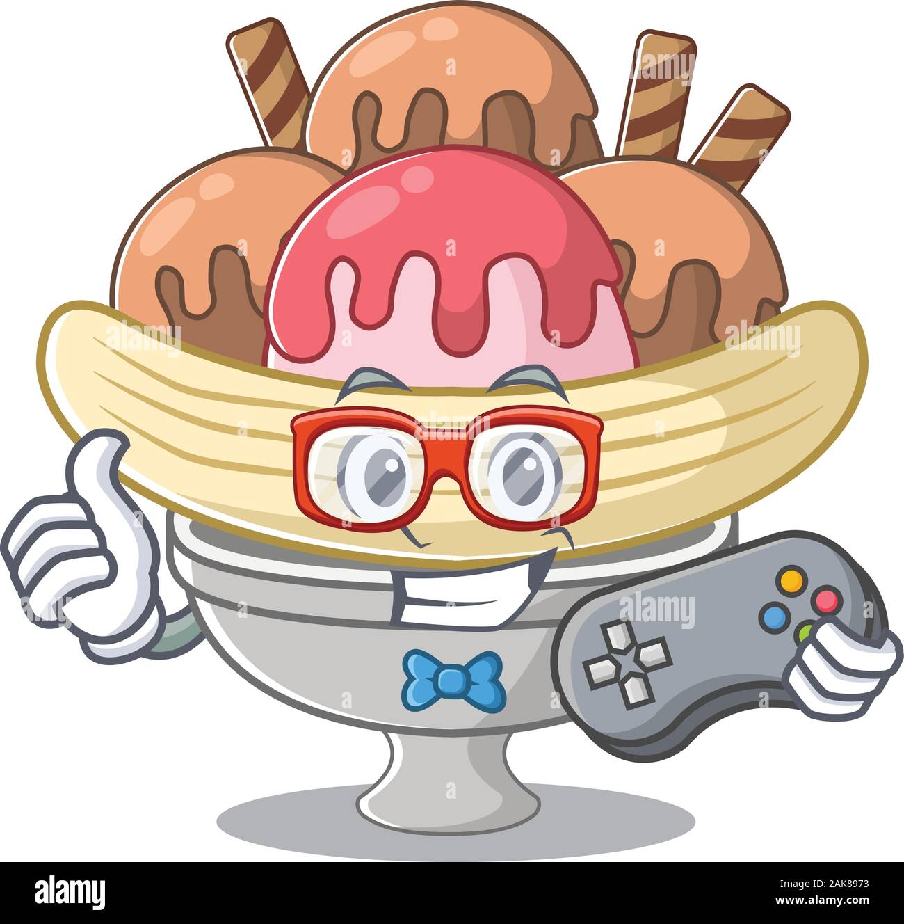 Smiley gamer banana split cartoon mascot style Stock Vector Image & Art ...
