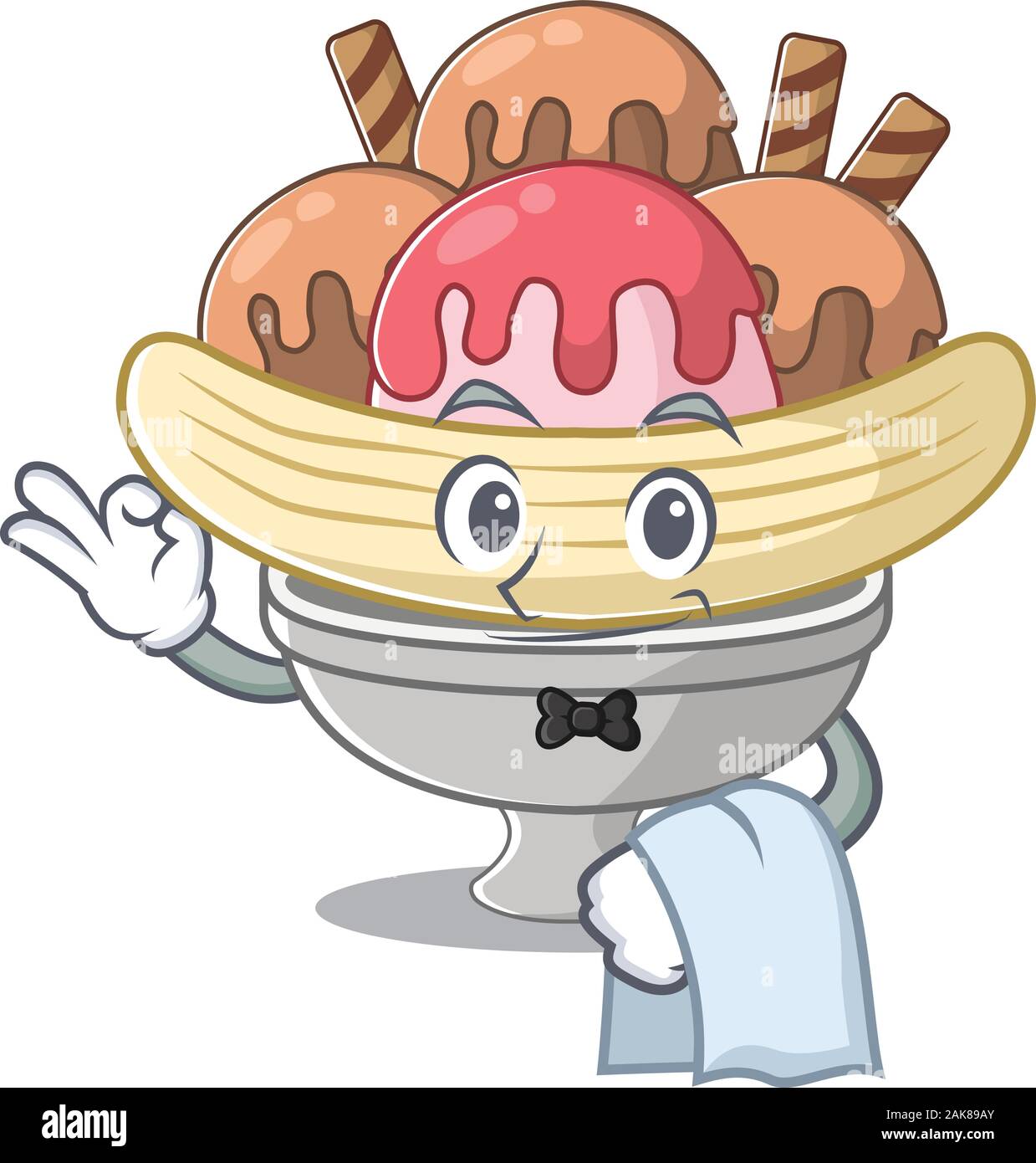 Friendly banana split Character stand as a Waiter character Stock ...
