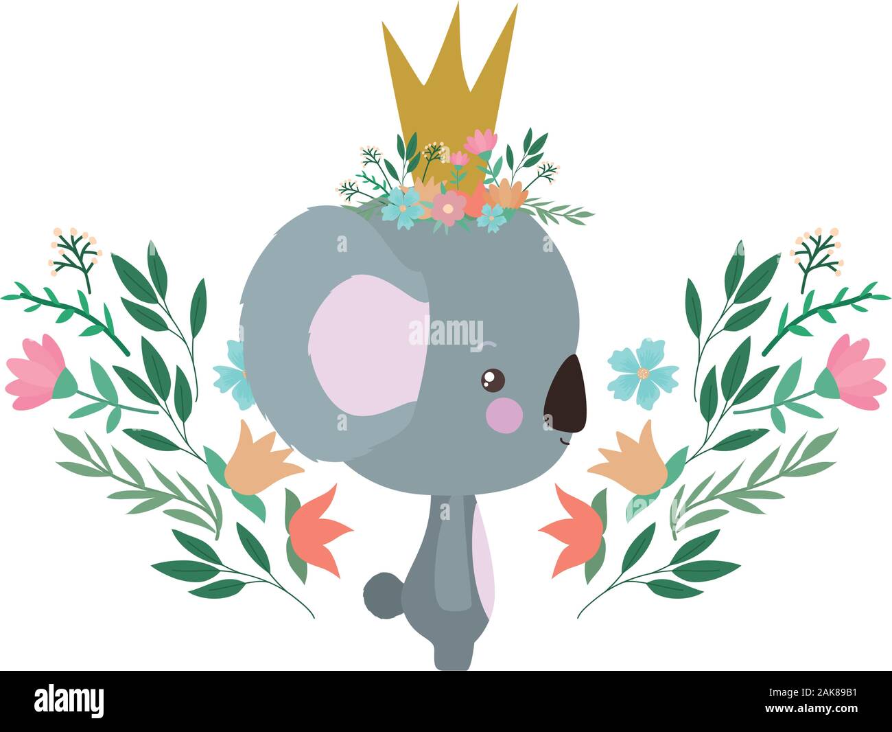 Cute koala with crown flowers and leaves vector design Stock Vector ...