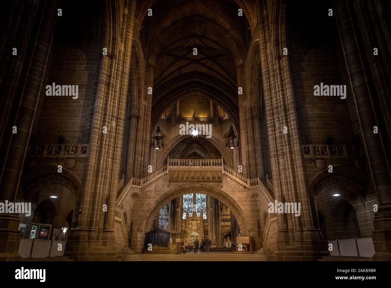 LIVERPOOL, ENGLAND, DECEMBER 27, 2018: Magnificent huge entrance hall ...