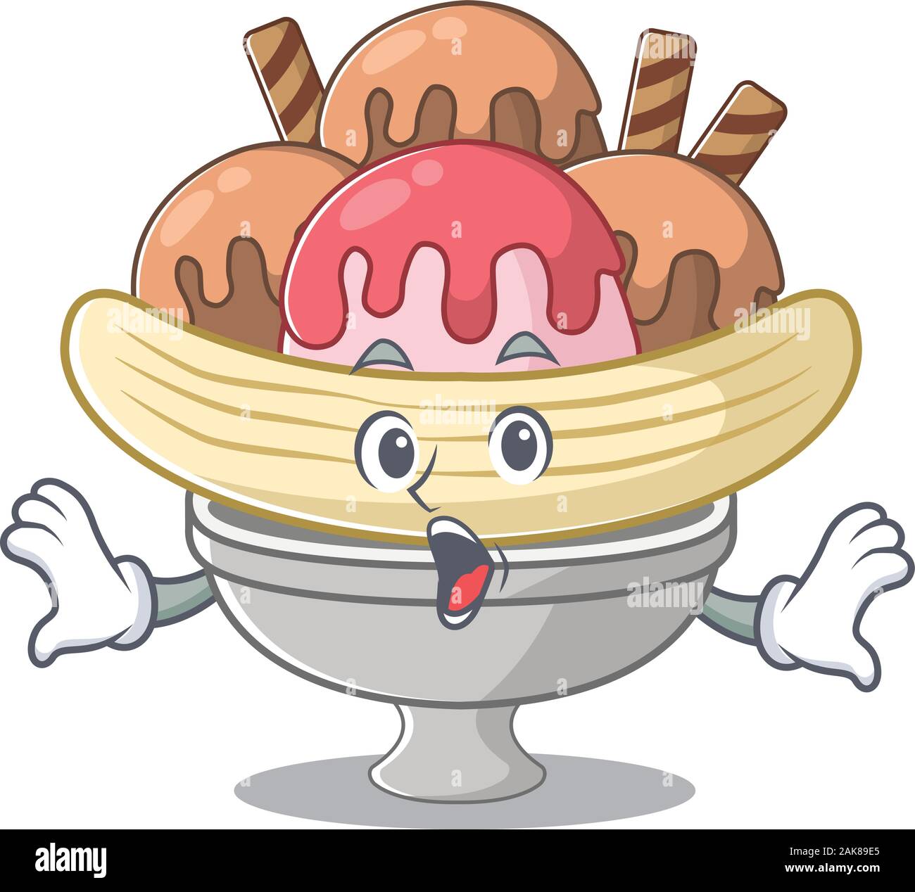 Banana split cartoon character design on a surprised gesture Stock ...