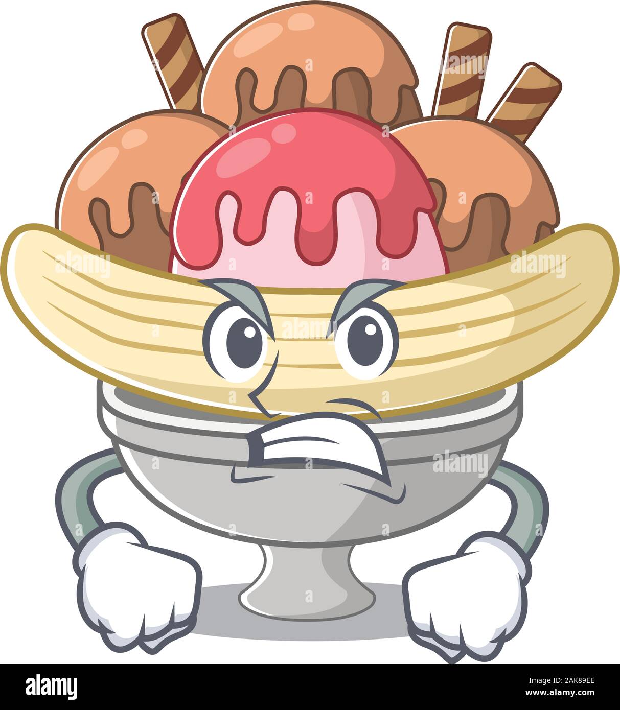 Banana split cartoon character design having angry face Stock Vector ...