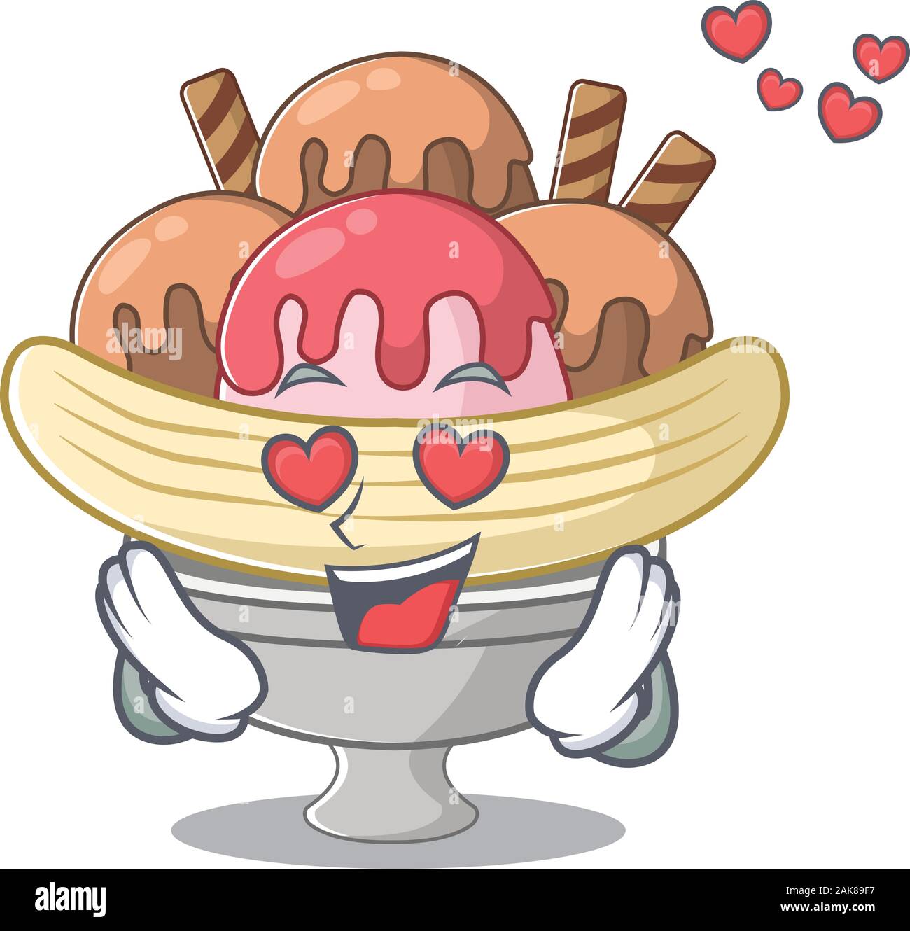 falling in love cute banana split cartoon character design Stock Vector ...