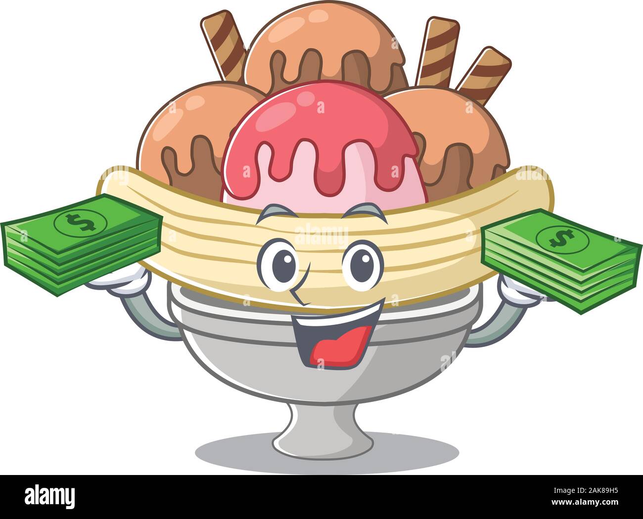 happy rich banana split character with money on hands Stock Vector ...