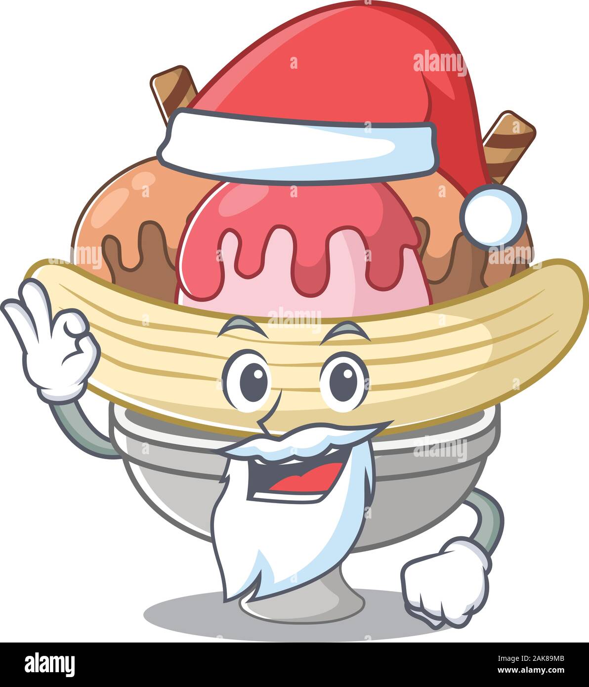 A picture of Santa banana split mascot picture style with ok finger ...