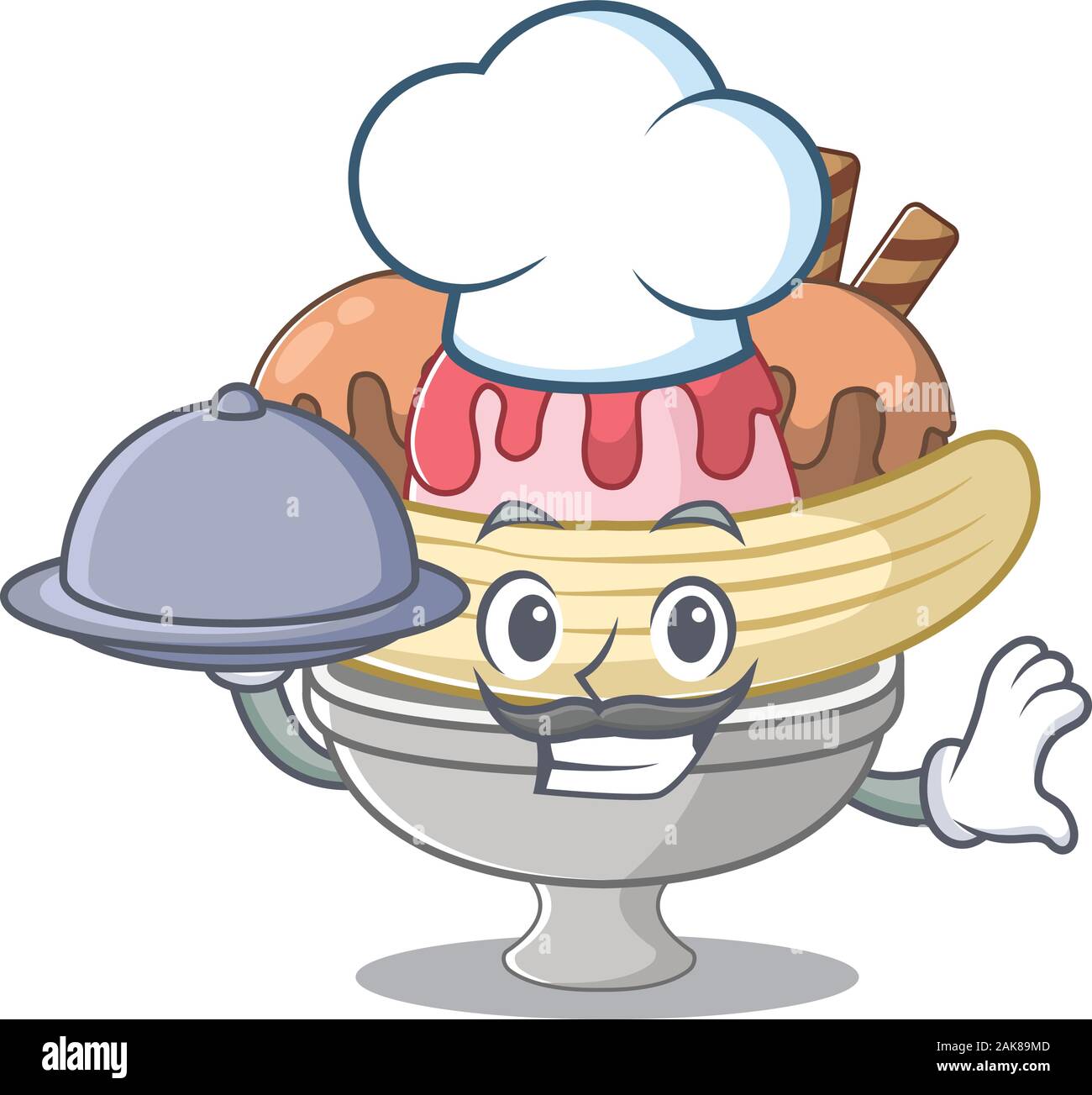 cartoon design of banana split as a Chef having food on tray Stock ...