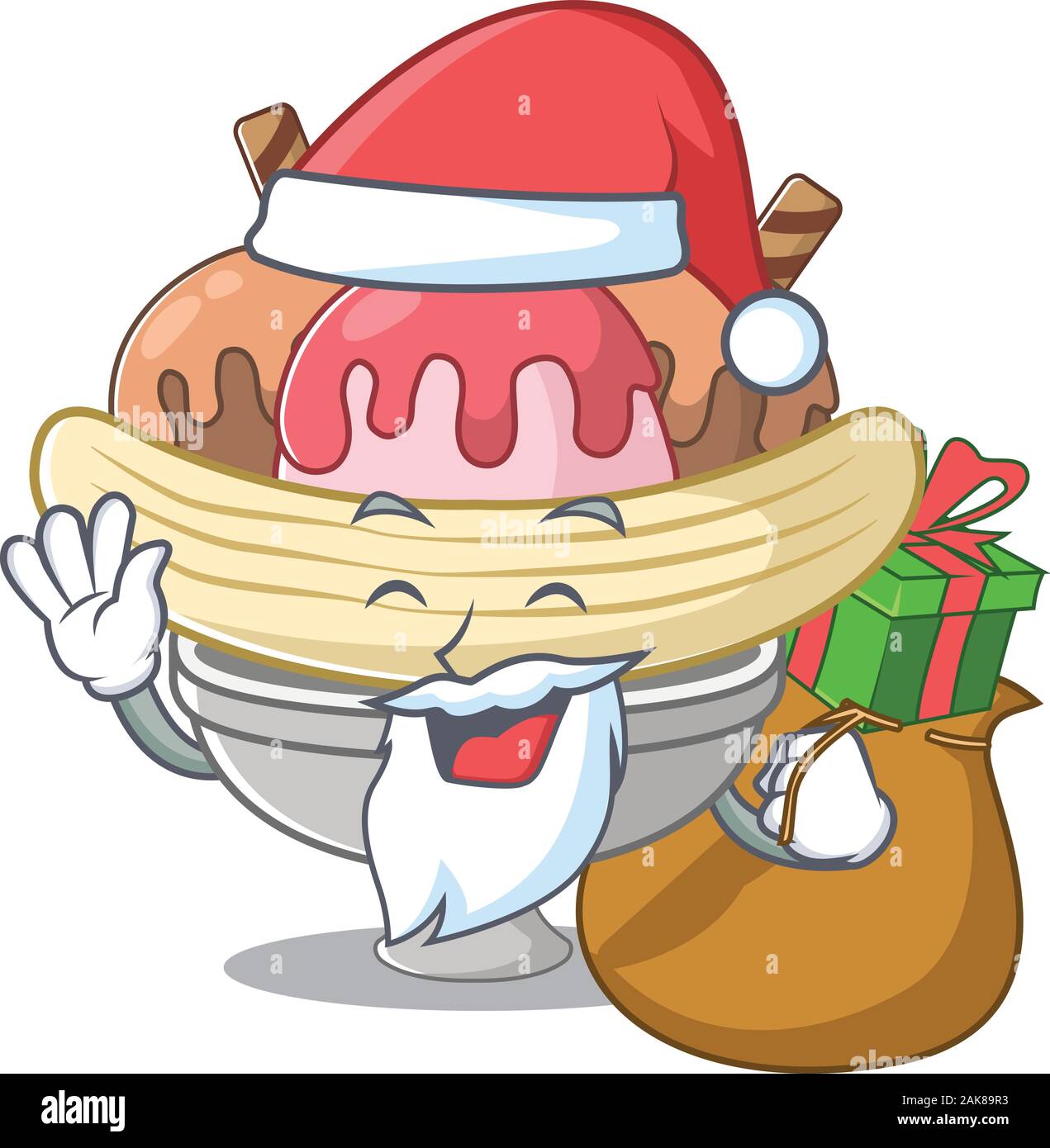 Santa banana split Cartoon character design having box of gift Stock ...