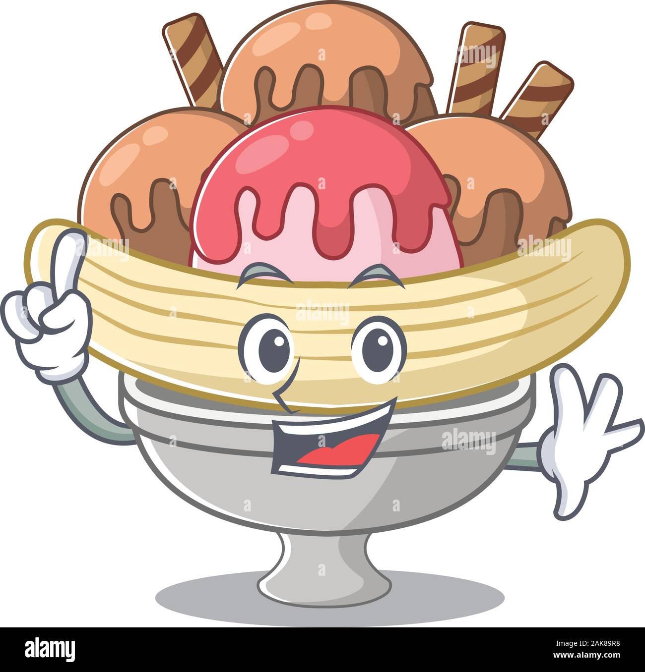 One Finger banana split in mascot cartoon character style Stock Vector ...