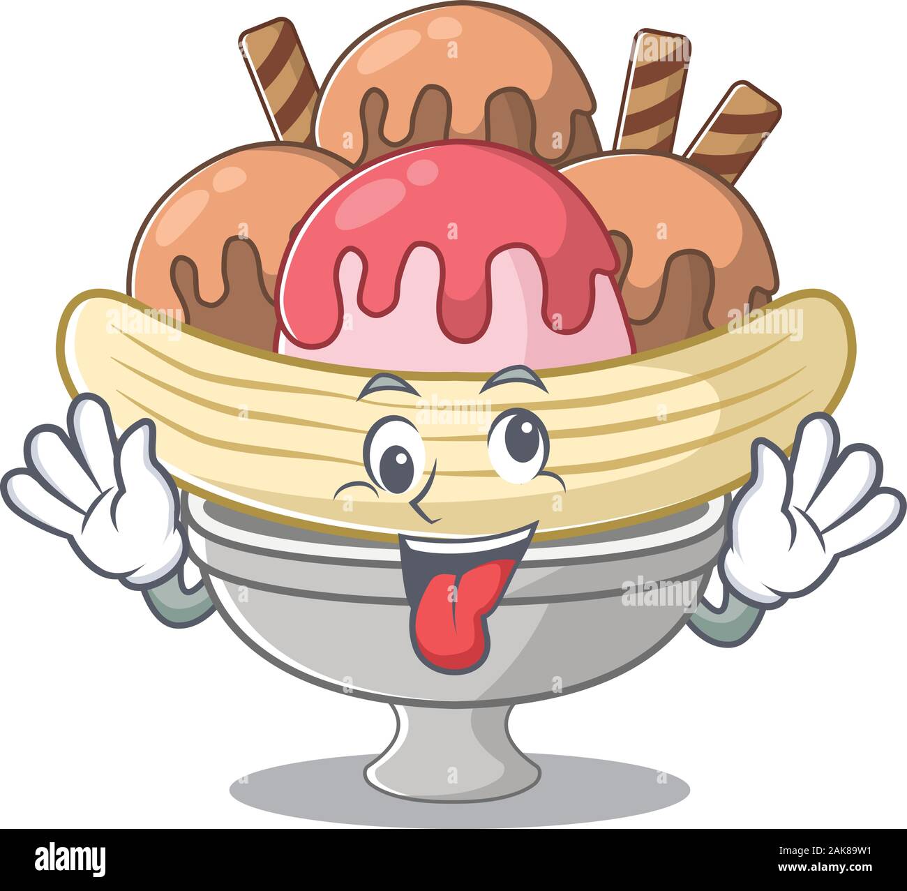 Banana split Cartoon character style with a crazy face Stock Vector ...