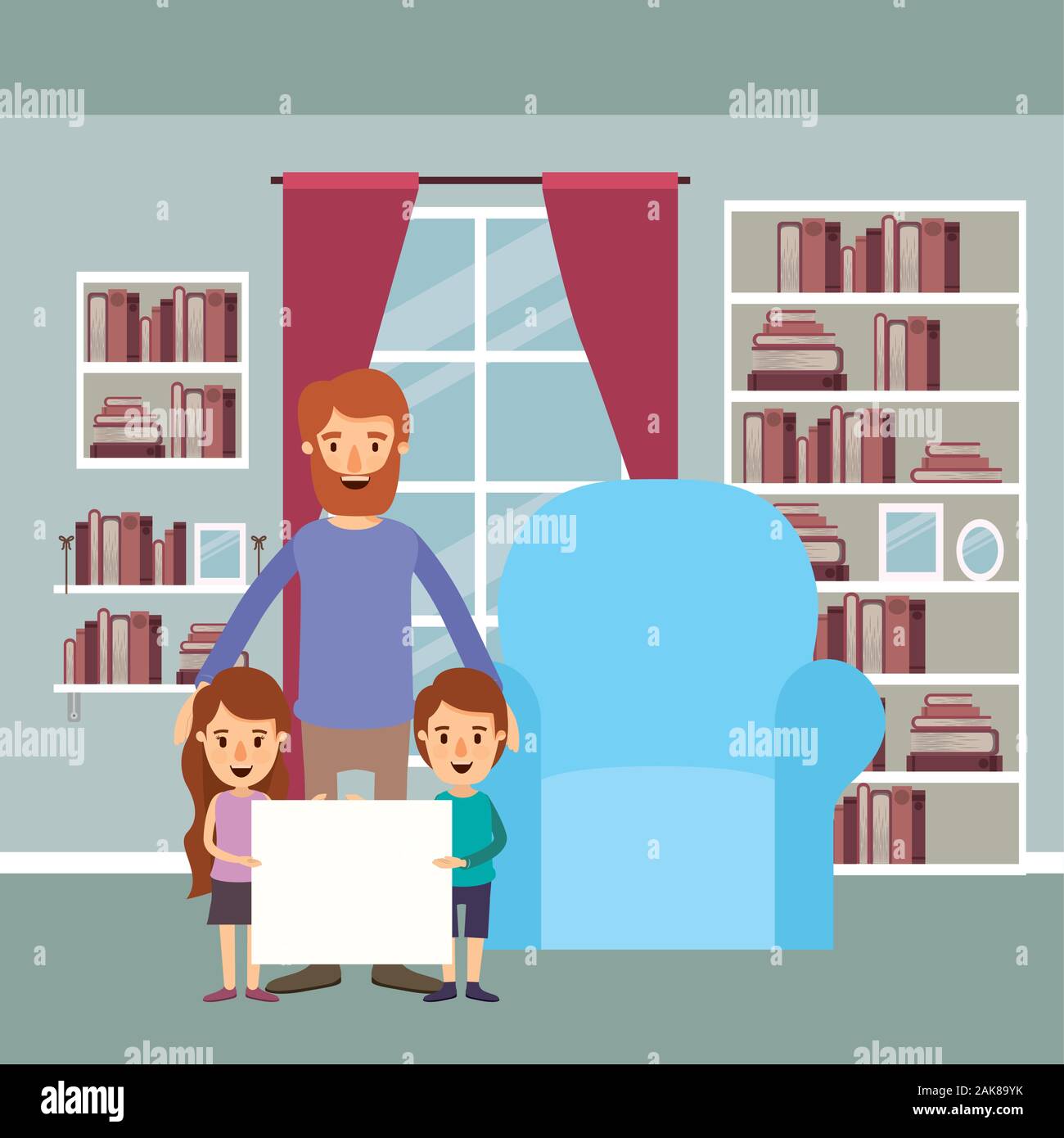 Father daughter and son in the living room vector design Stock Vector ...