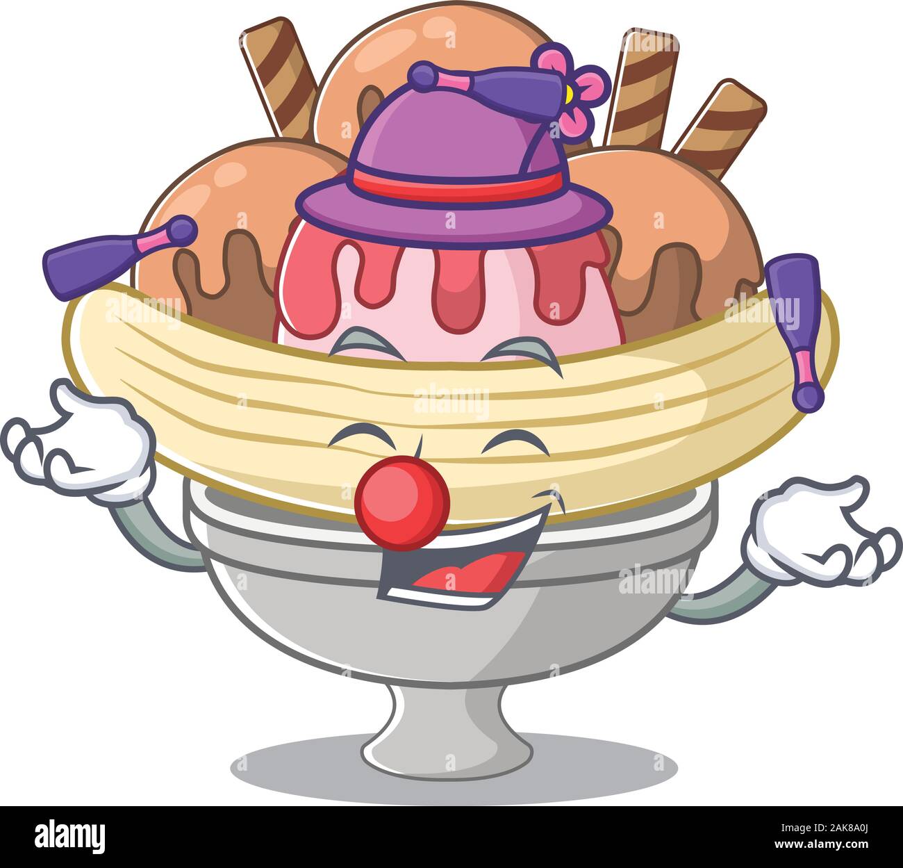 Smart banana split cartoon character design playing Juggling Stock ...