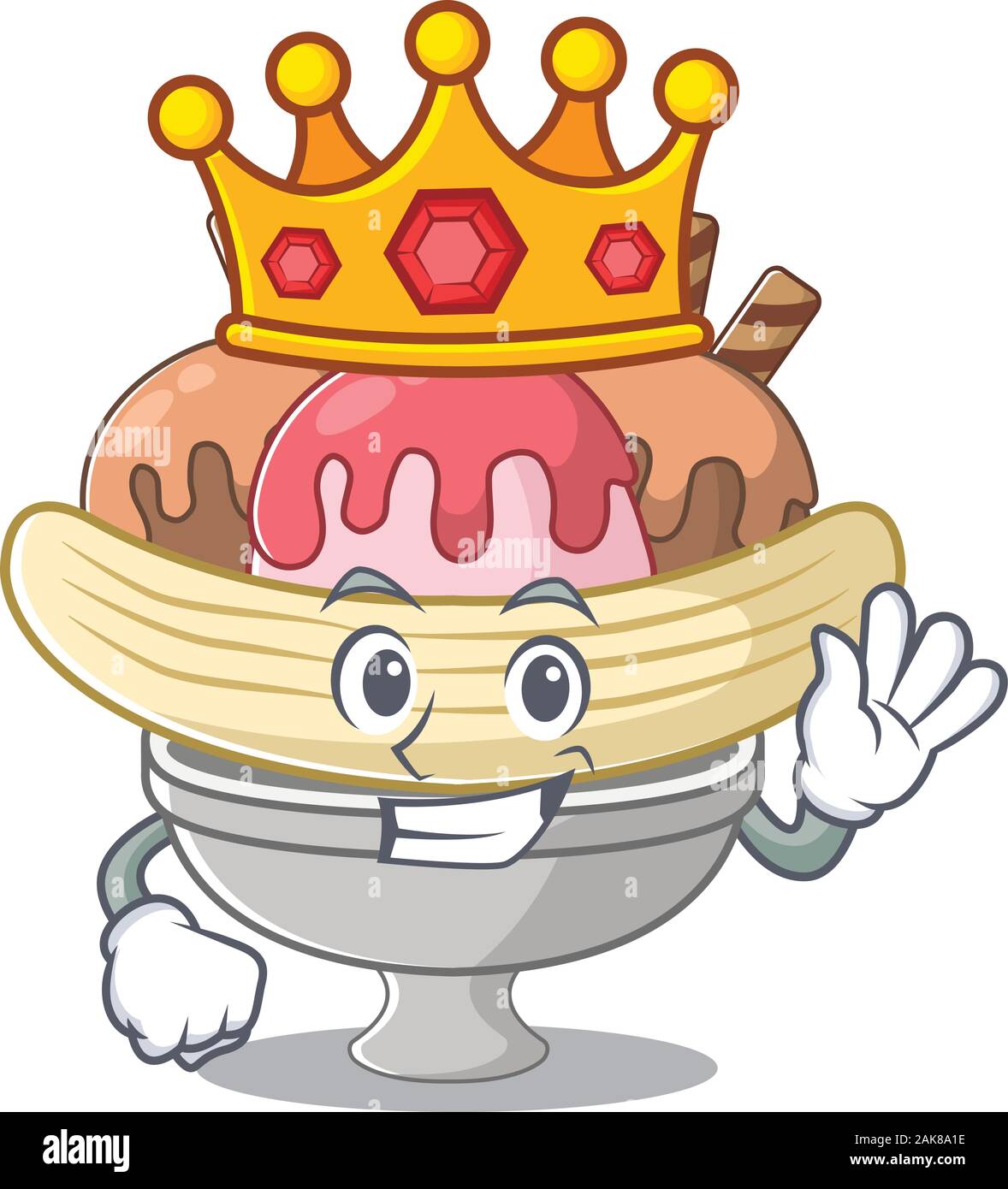 A stunning of banana split stylized of King on cartoon mascot style ...