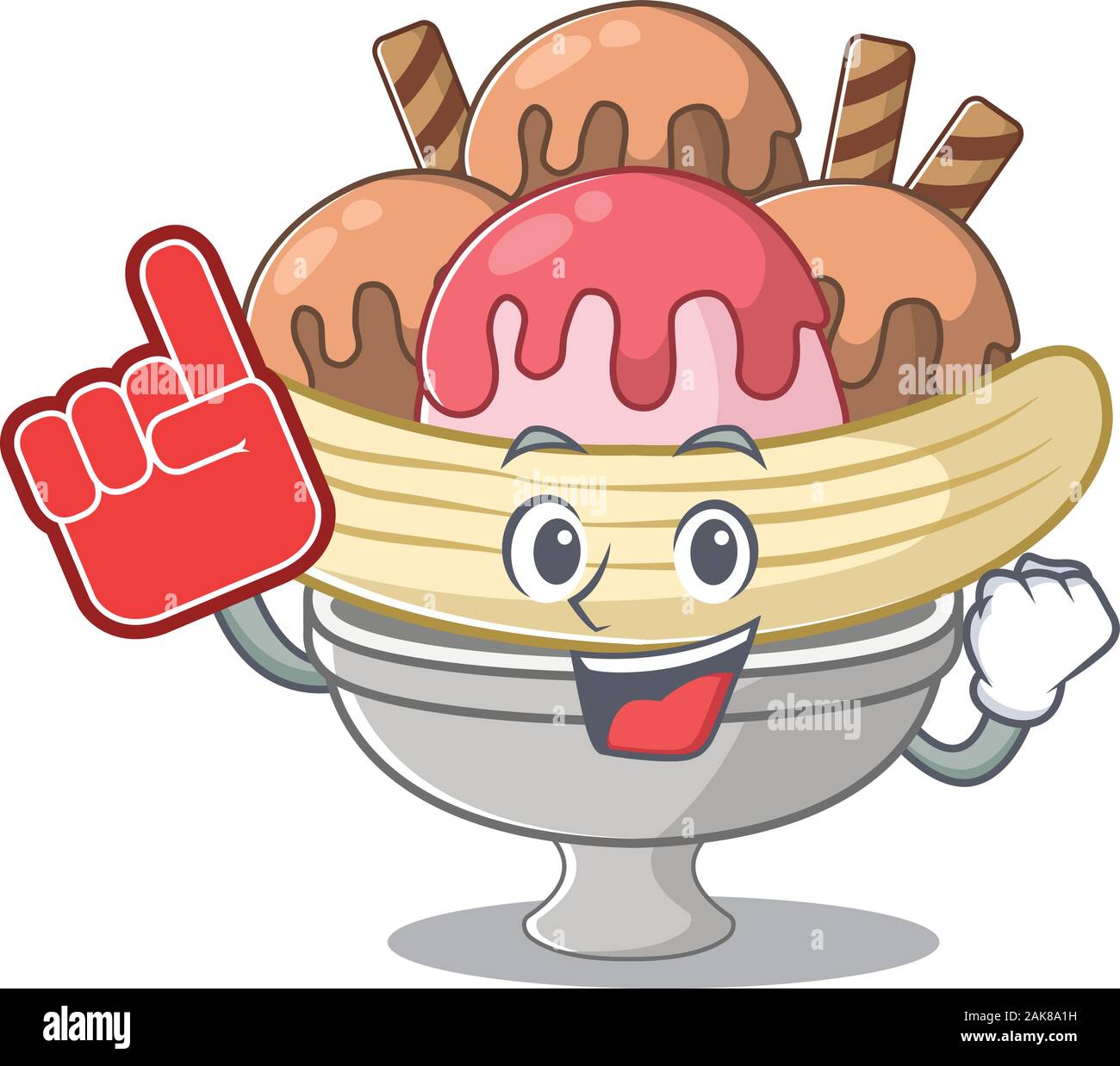 Banana split mascot cartoon style holding a Foam finger Stock Vector ...