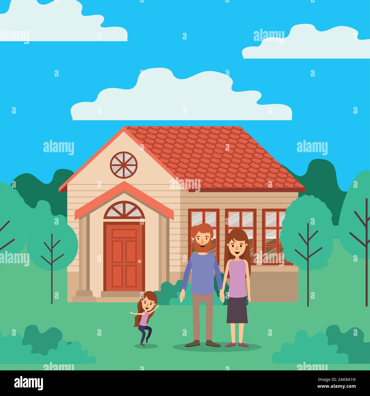 Mother father daughter and house vector design Stock Vector Image & Art ...