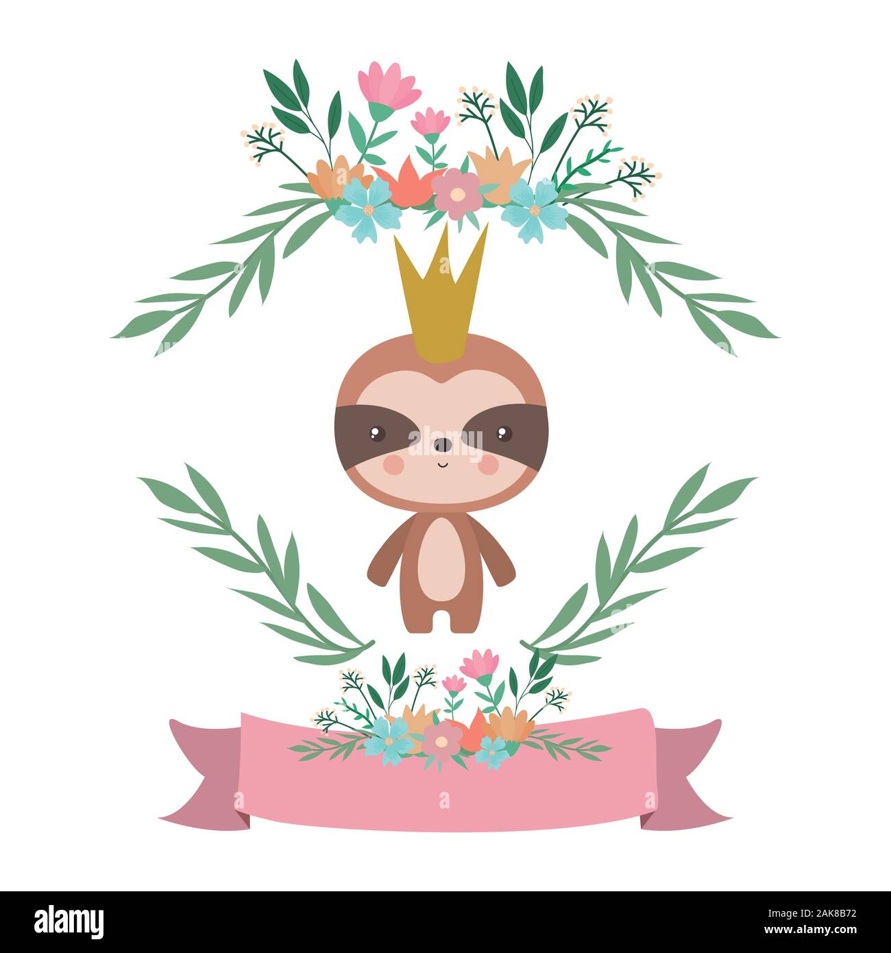 Cute sloth cartoon and ribbon vector design Stock Vector Image & Art ...