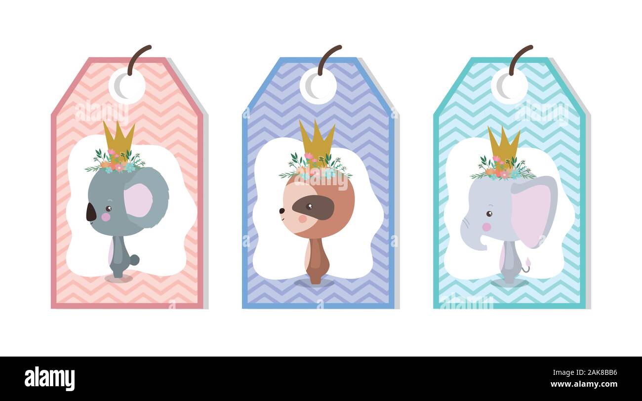 Cute labels with animals cartoons vector design Stock Vector Image ...