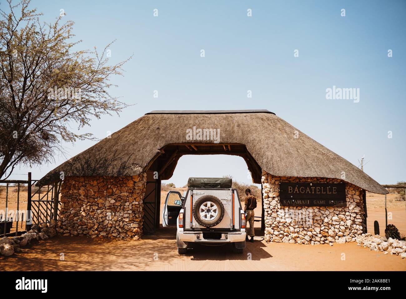 entrance gate to the bagatelle kalahari game ranch in Namibia Stock ...