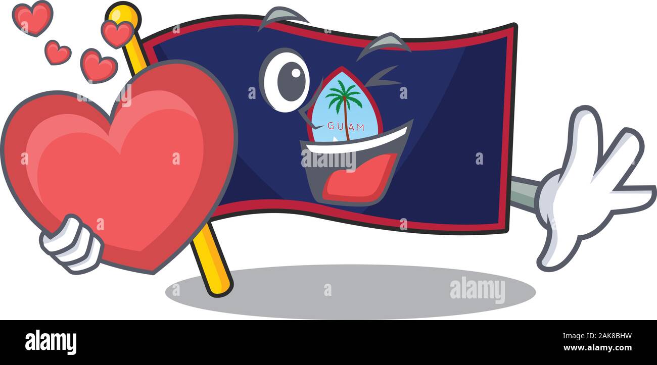 Funny Face flag guam cartoon character holding a heart Stock Vector ...