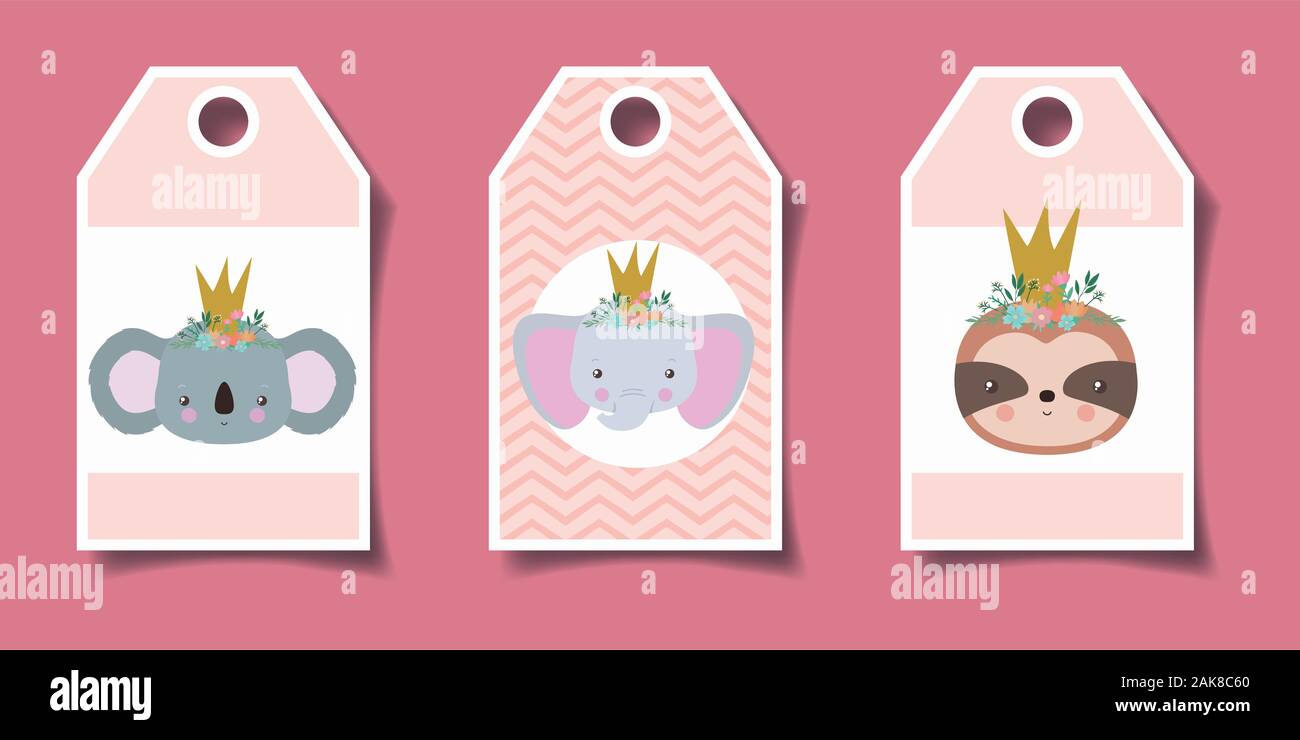 Cute labels with animals cartoons vector design Stock Vector Image ...