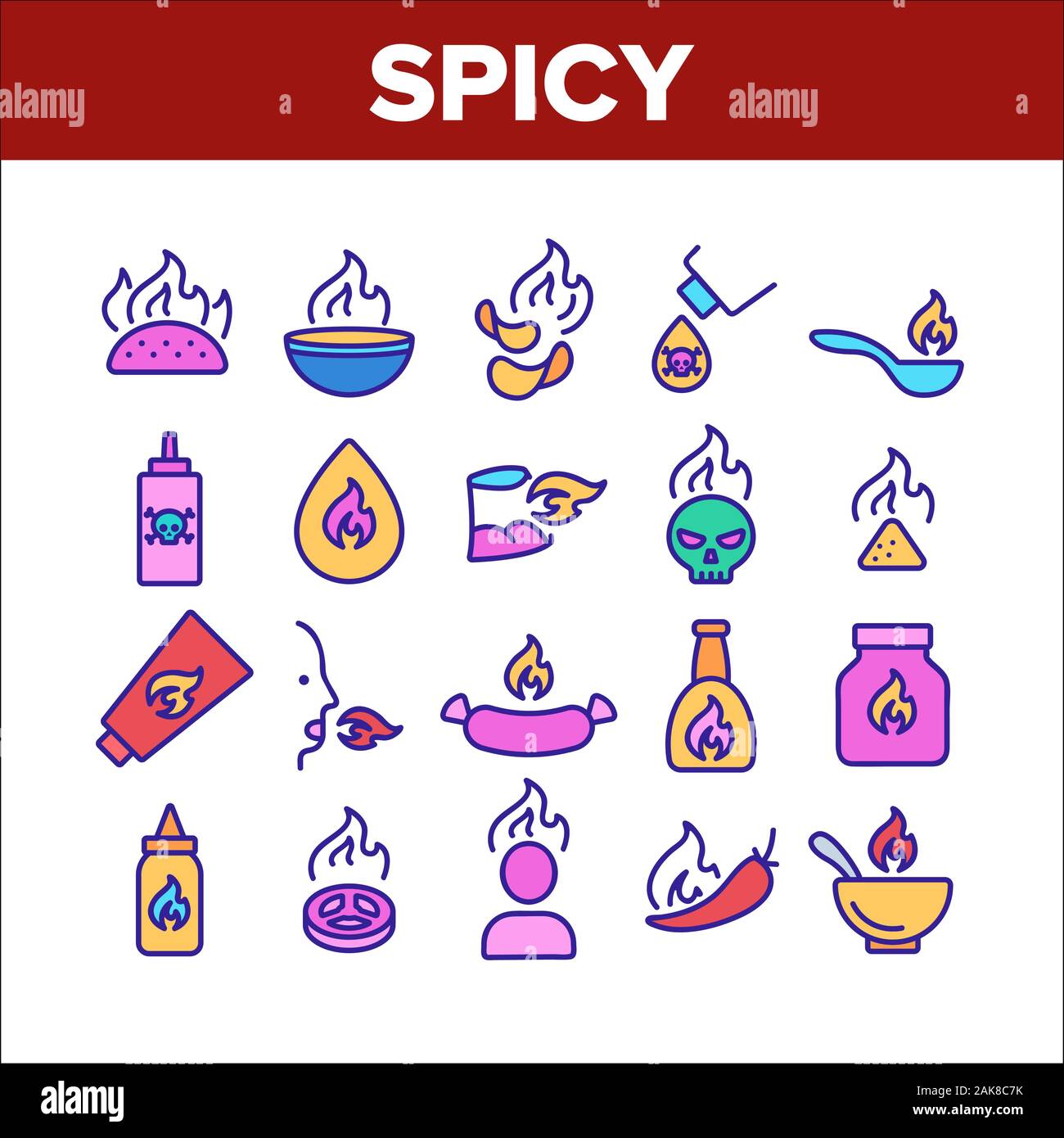 Spicy Sauce And Food Collection Icons Set Vector Stock Vector Image ...