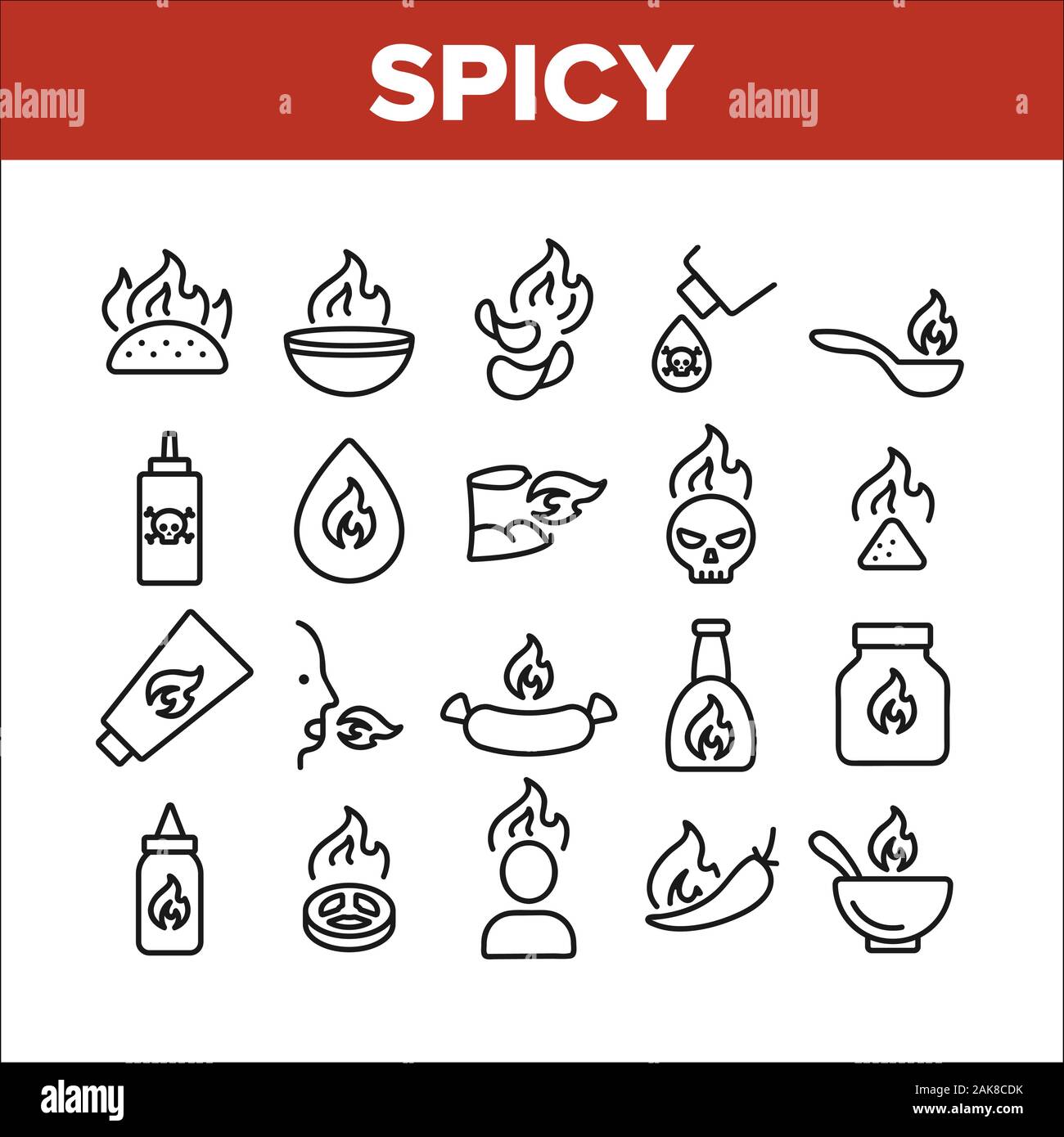 Spicy Sauce And Food Collection Icons Set Vector Stock Vector Image ...